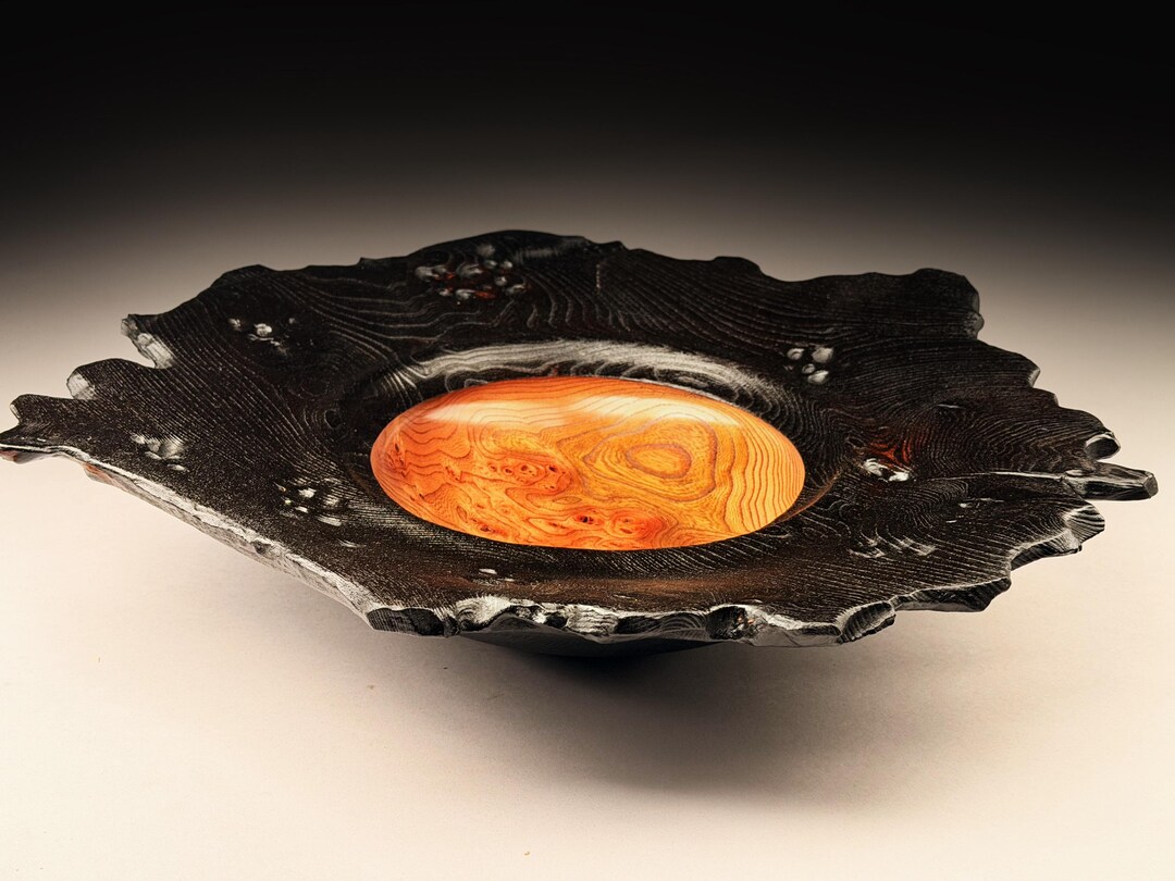 Large Turned Wood Bowl Burnt Rim Burr Elm 19x5 Inch - Etsy