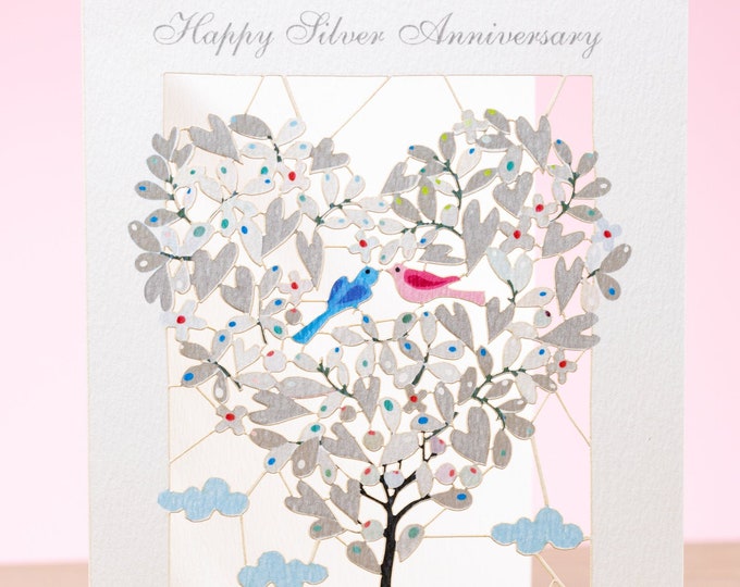 Laser Cut Happy Silver Anniversary Card for Husband Tree of Life 25th ...