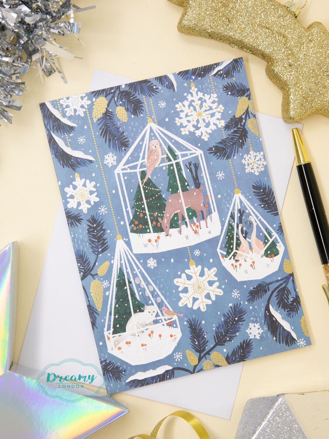 Pack of 5 Snowflake Cat Christmas Cards - Pack of 5 Unique Holiday Set ...