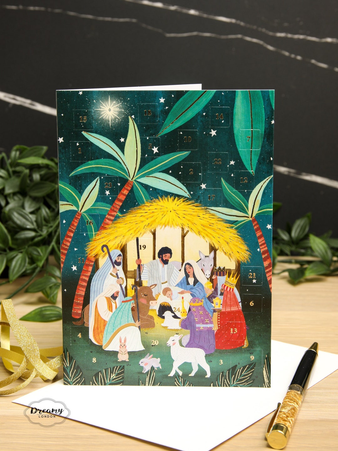 Nativity Scene Advent Calendar Card - Christian Christmas Advent ...