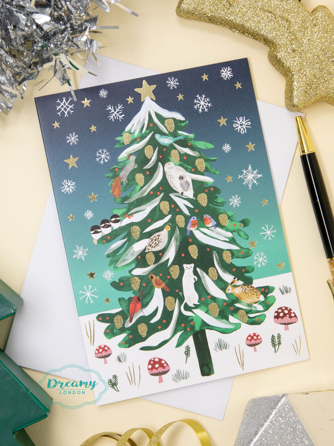 Pack of 5 Christmas Tree Card Pack Christmas Tree Holiday Card Set ...