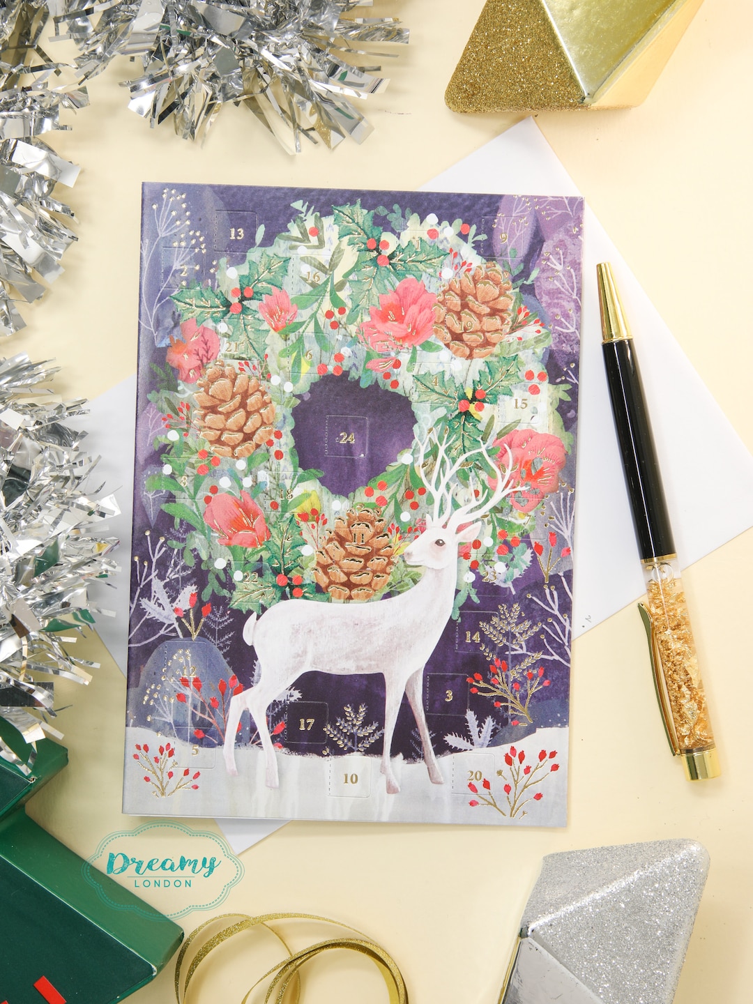 Stag and Wreath Advent Calendar Card 2025 - Family Xmas Card for ...