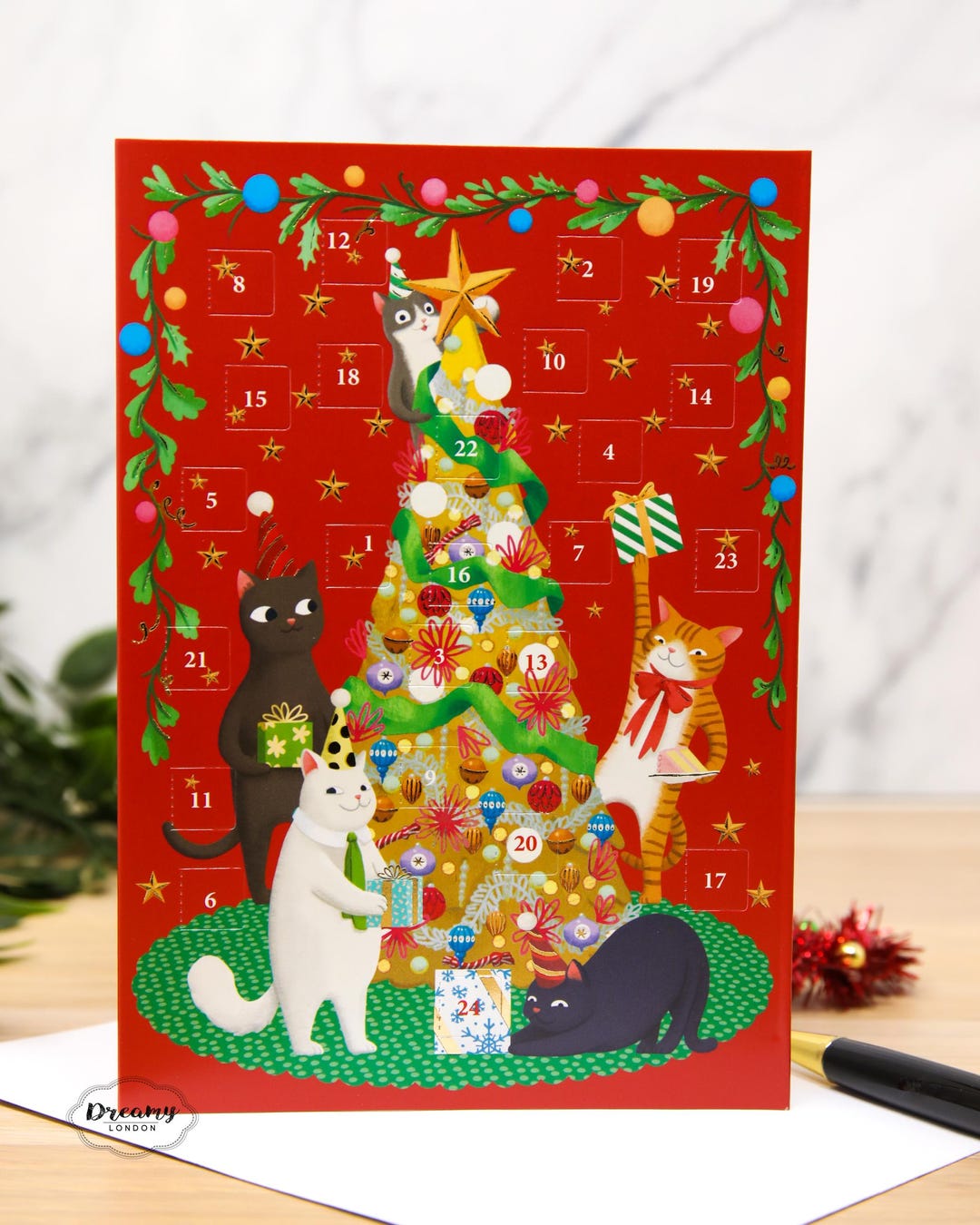Partying Christmas Cats Advent Calendar Card - Christmas Tree Card for ...