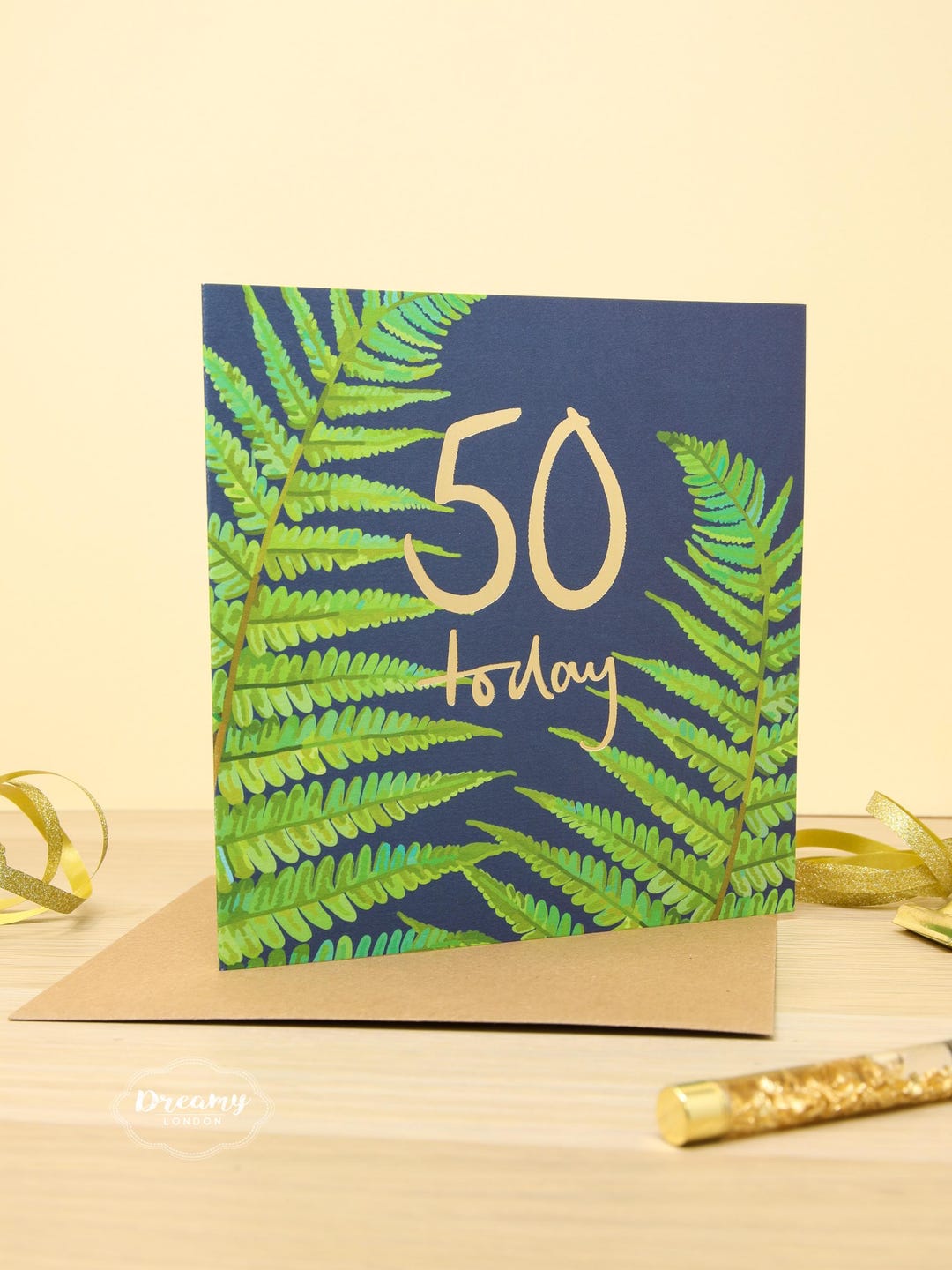 Gold Foil 50th Birthday Card - UK Birthday Card "50 Today" With Palm ...