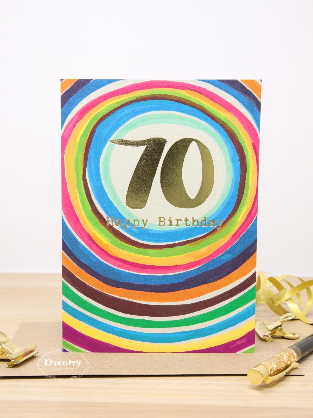 Rainbow Art 70th Birthday Card - Gold Foil Stationary Gift for Grandad ...