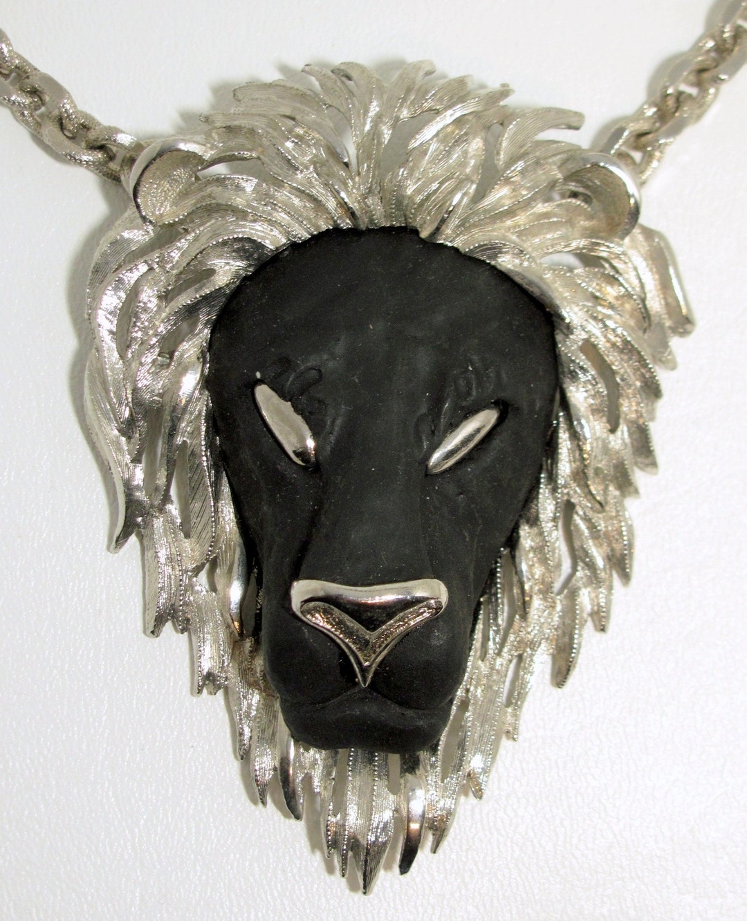 1960's Unsigned Luca RAZZA Large Sculptural LION HEAD Necklace Silver ...