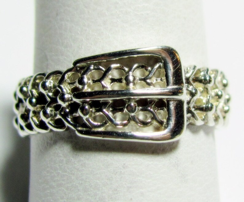 Estate FILIGREE Belt BUCKLE Garter Band RING Sterling Silver 925 Size 7 ...