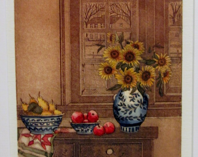 Sarah RISHEL Colored Intaglio Etching SEPTEMBER MORNING Framed Signed ...