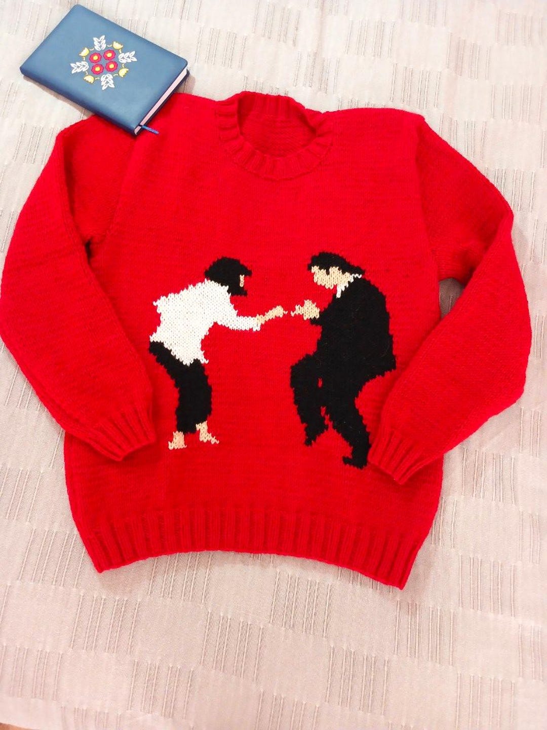 Pulp Fiction Movie Inspired Hand Knit Sweater/ Warm Red Wool Blend ...