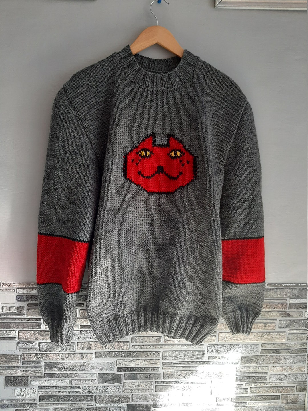 Hand Knit Sweater/ Video Game Inspired Sweater/ Warm Dark Gray Wool ...