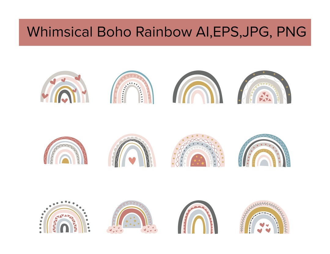 Boho Rainbows, Whimsical Boho Rainbow Ai, Eps, Png, Jpg Files - Etsy