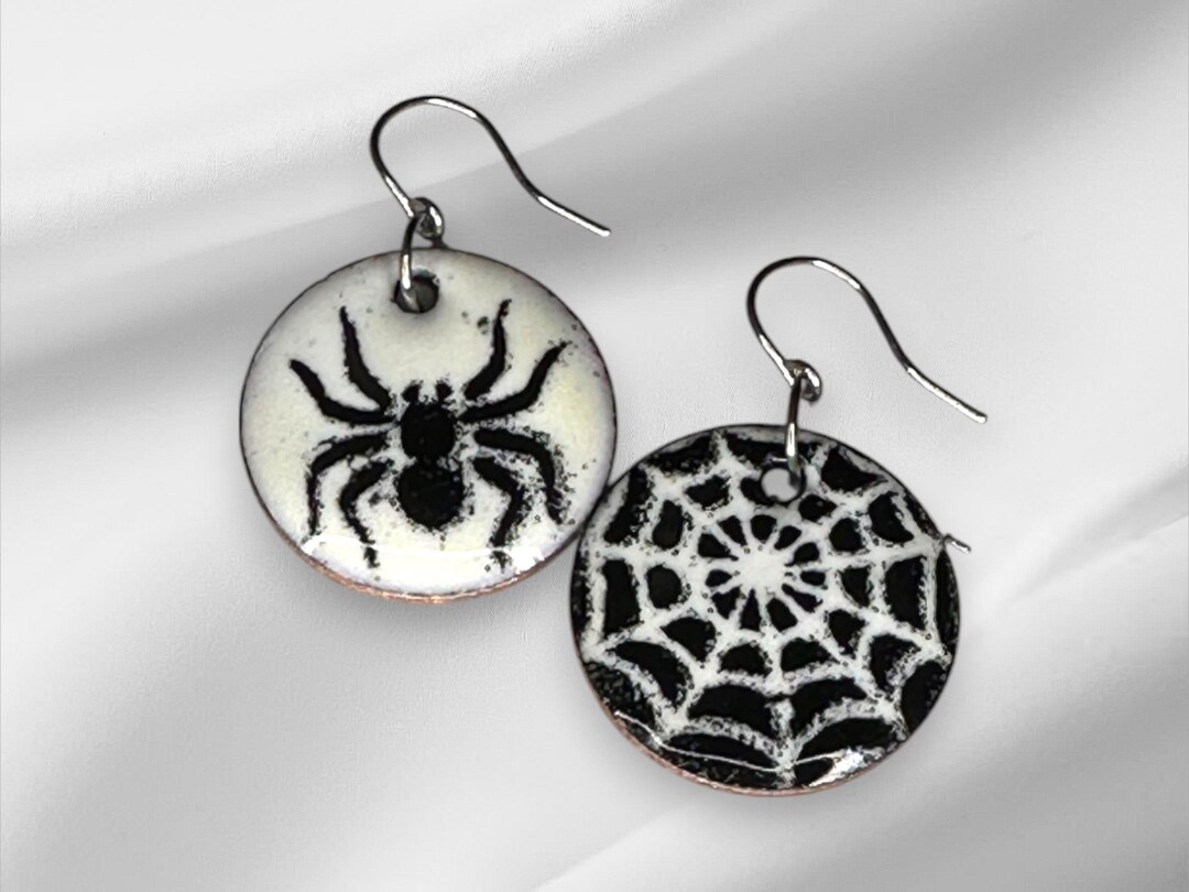 Spiderweb Earrings, Spiders, Enamel Spider Earrings, Spiderweb Dangle Earrings, Enamel Earrings ...