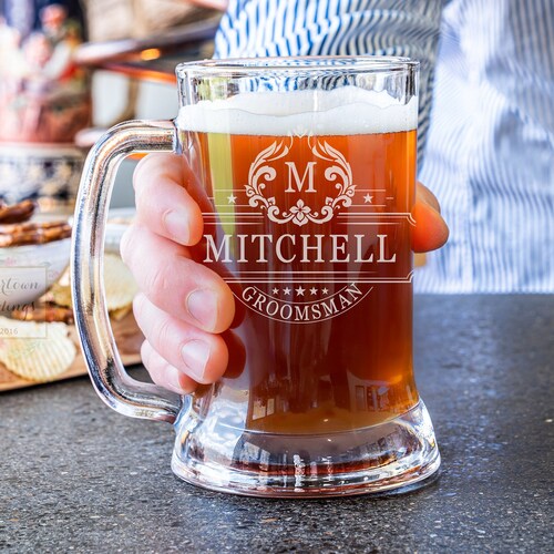 Monogram Groomsman Beer Mug Glass Gift Personalized Groomsmen - Etsy
