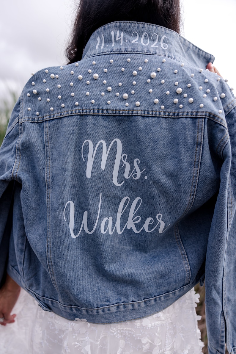 Embroidered Bridal Pearly Denim Jacket, Mrs. Wedding Jean Jacket ...