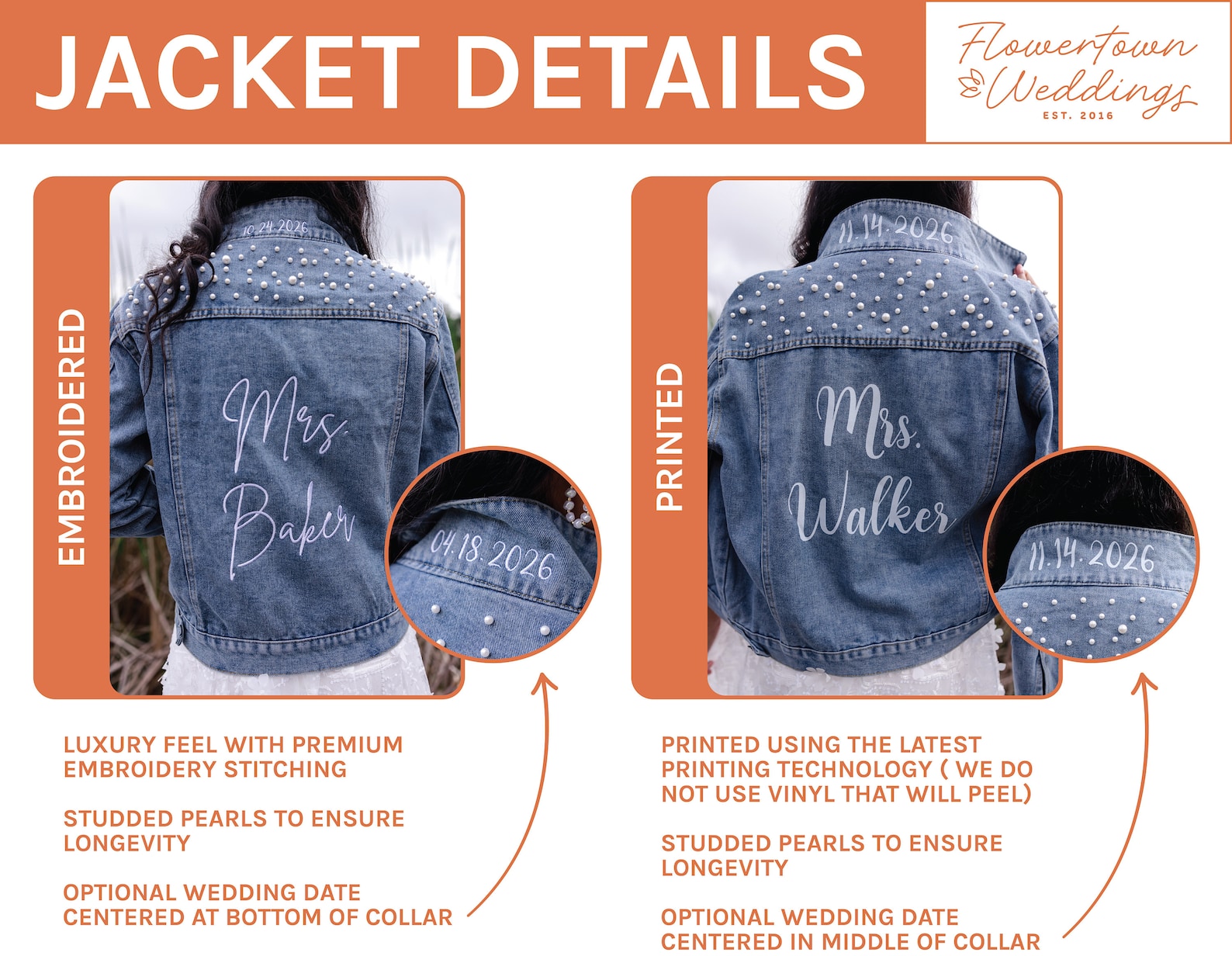 Embroidered Bridal Pearly Denim Jacket, Mrs. Wedding Jean Jacket ...