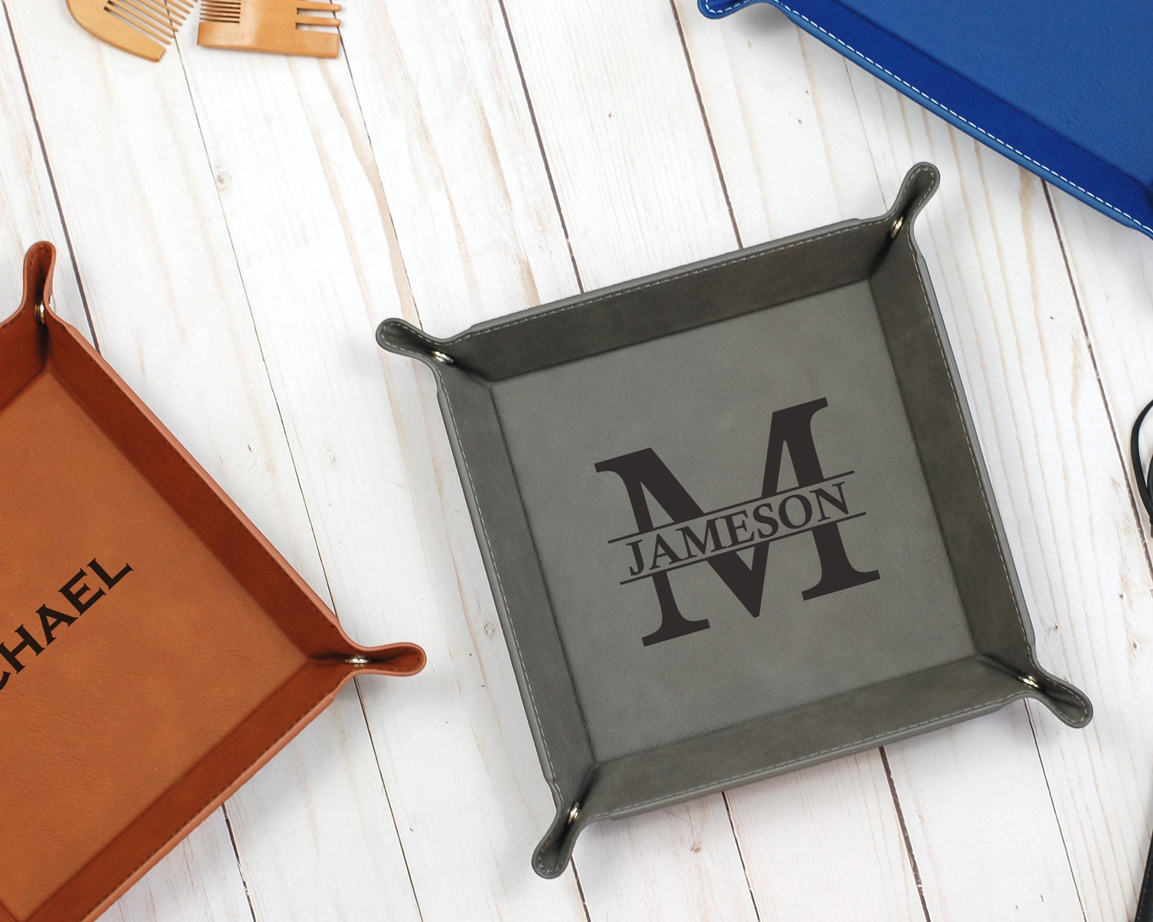 Personalized Valet Tray, Engrave Your Own Message, Custom Leather Snap ...