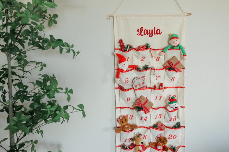 Embroidered Advent Calendar, Hanging Advent Calendar, Christmas ...