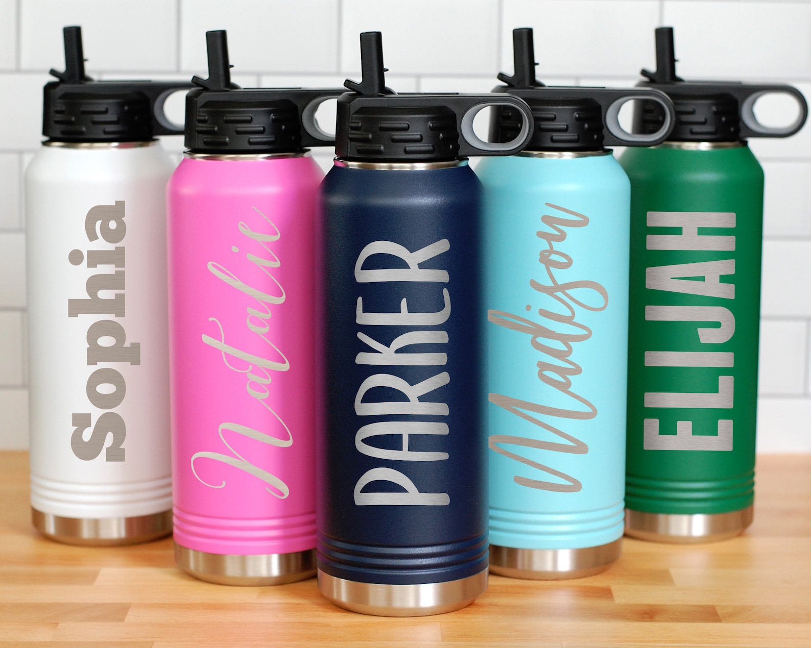 Engraved Water Bottles With Straw, Personalized Insulated Water Bottle ...