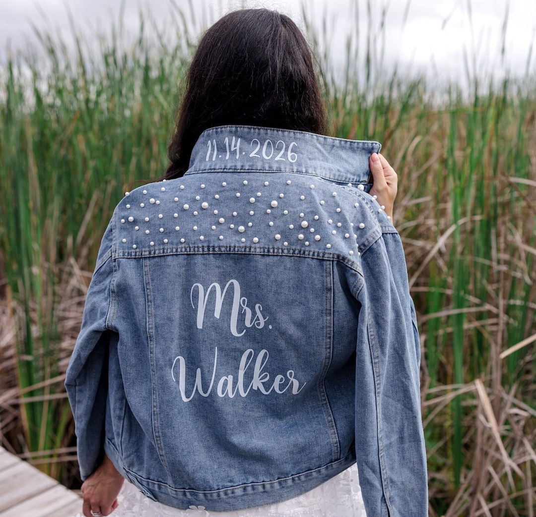 Personalized Bridal Denim Jacket, Embroidered Mrs. Wedding Jean Jacket ...