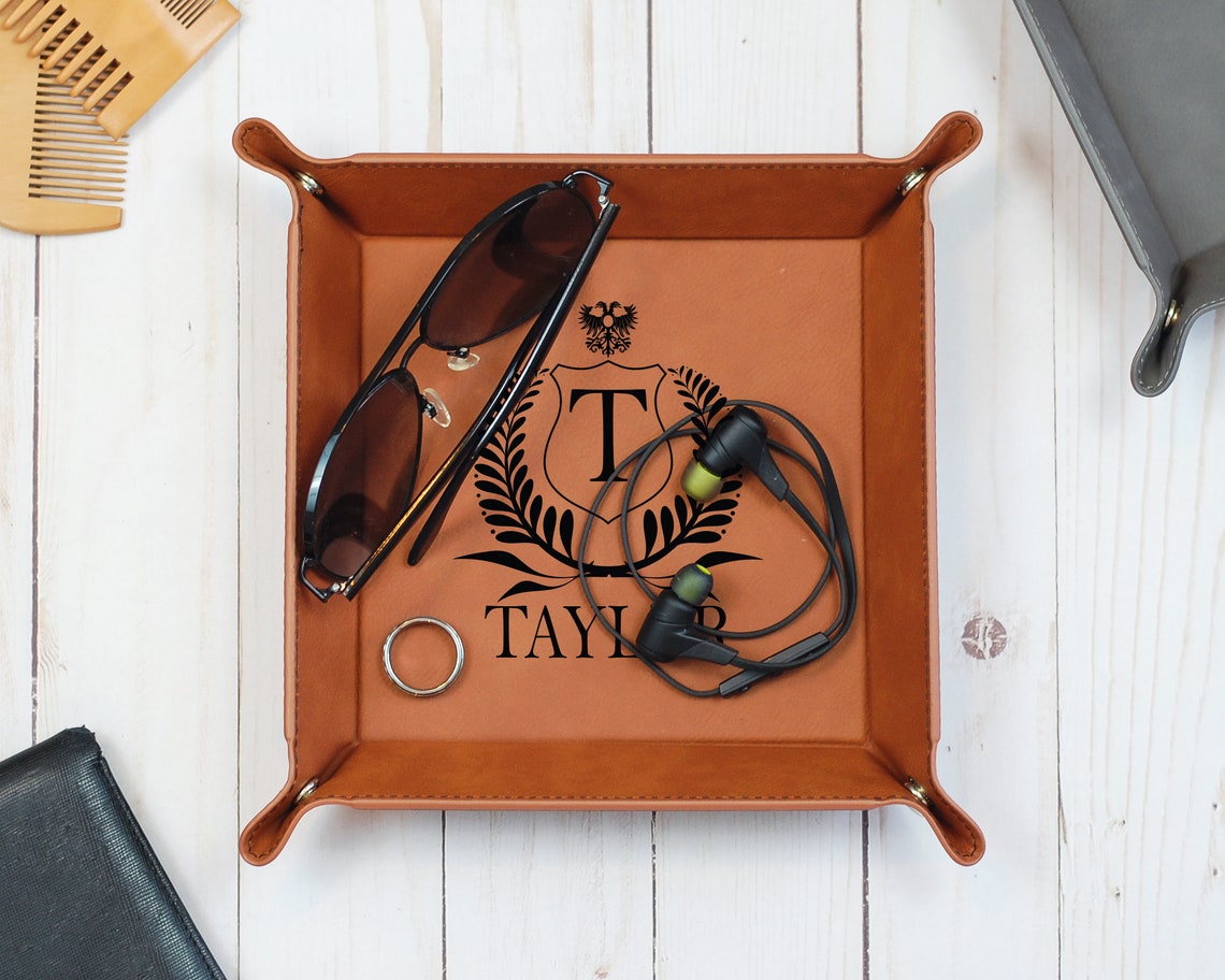 Personalized Valet Tray, Engrave Your Own Message, Custom Leather Snap ...