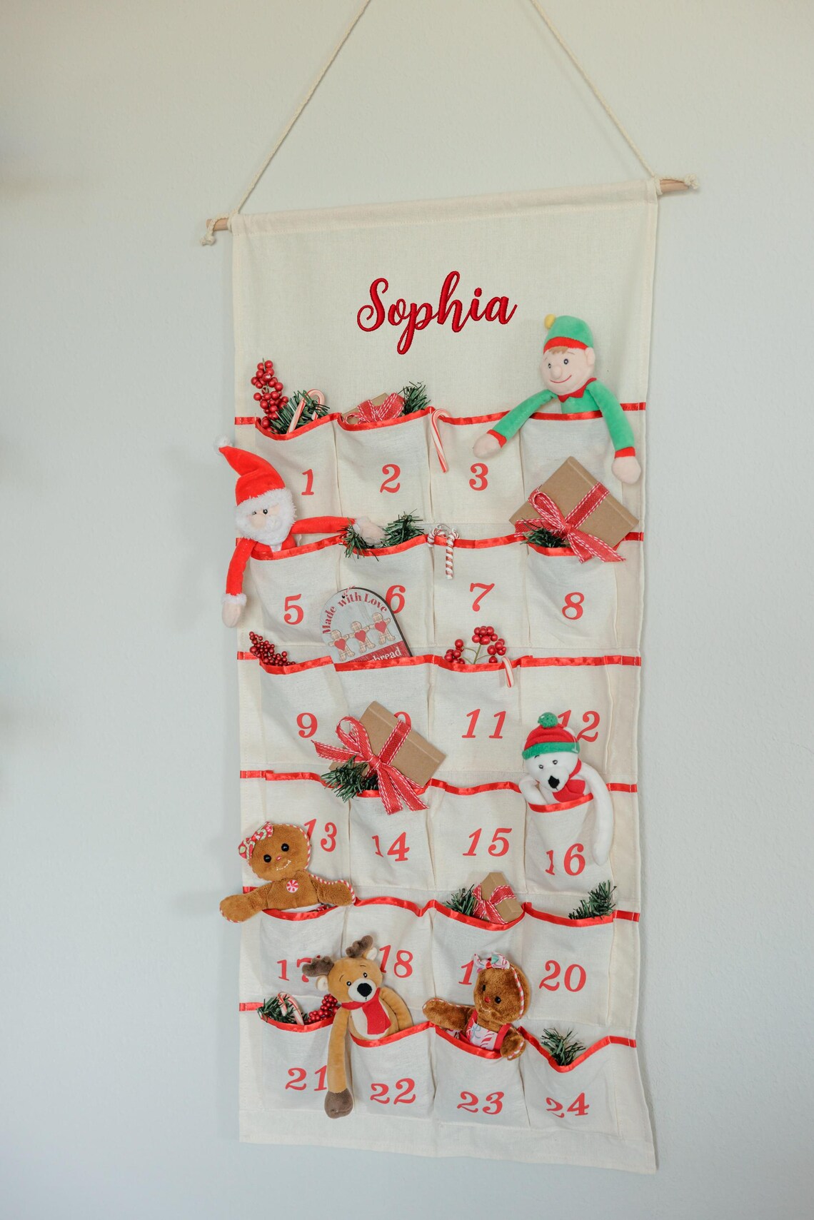 Embroidered Advent Calendar, Hanging Advent Calendar, Christmas ...