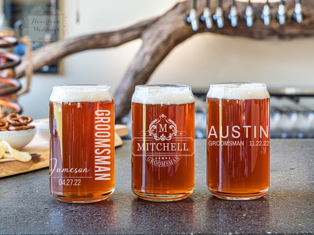 Groomsman Beer Can Style Glasses, Personalized Groomsman Glasses ...
