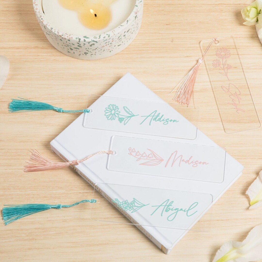Personalized Birth Flower Bookmark, Custom Name Bookmark, Floral ...