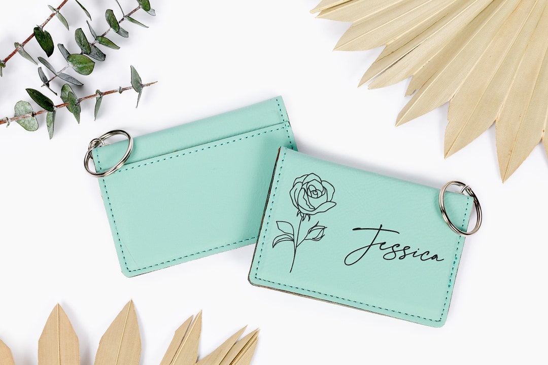 Birth Month Flower Keychain Wallet, Birth Flower Hard Holder, Custom ...