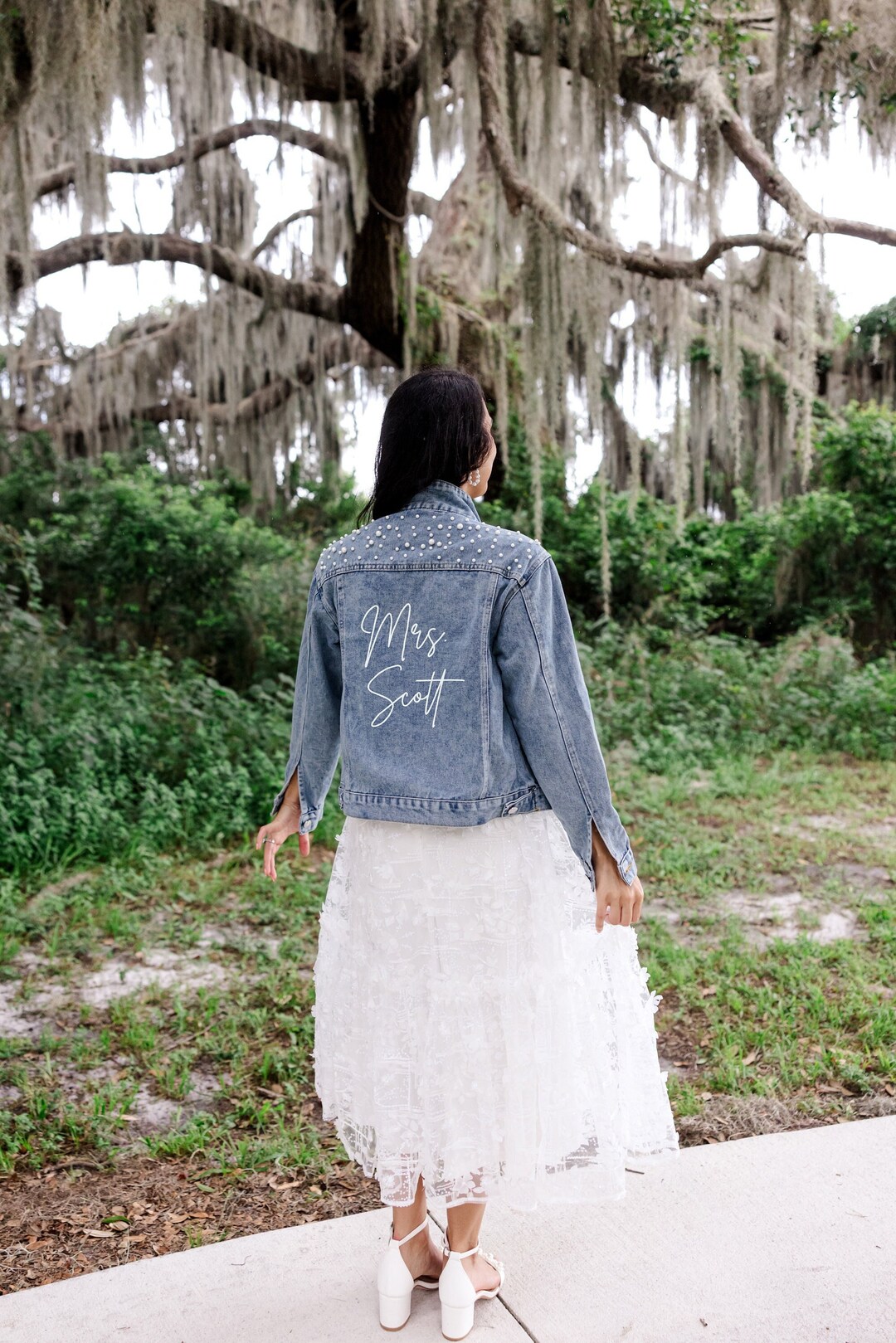 Embroidered Bridal Pearly Denim Jacket, Mrs. Wedding Jean Jacket ...