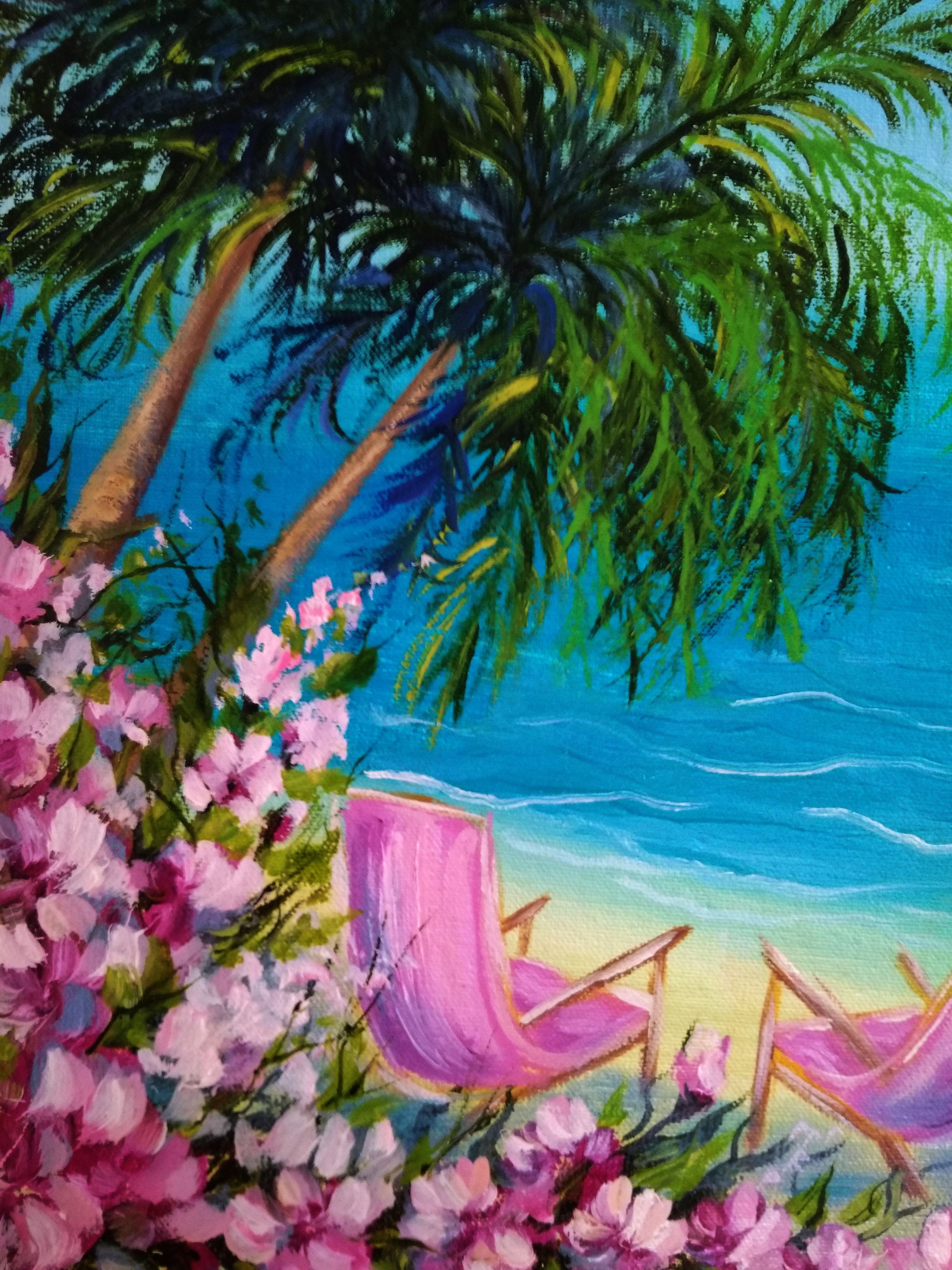 Tropical Beach Palms Hawaii Art Original Oil Painting Canvas Miniature ...