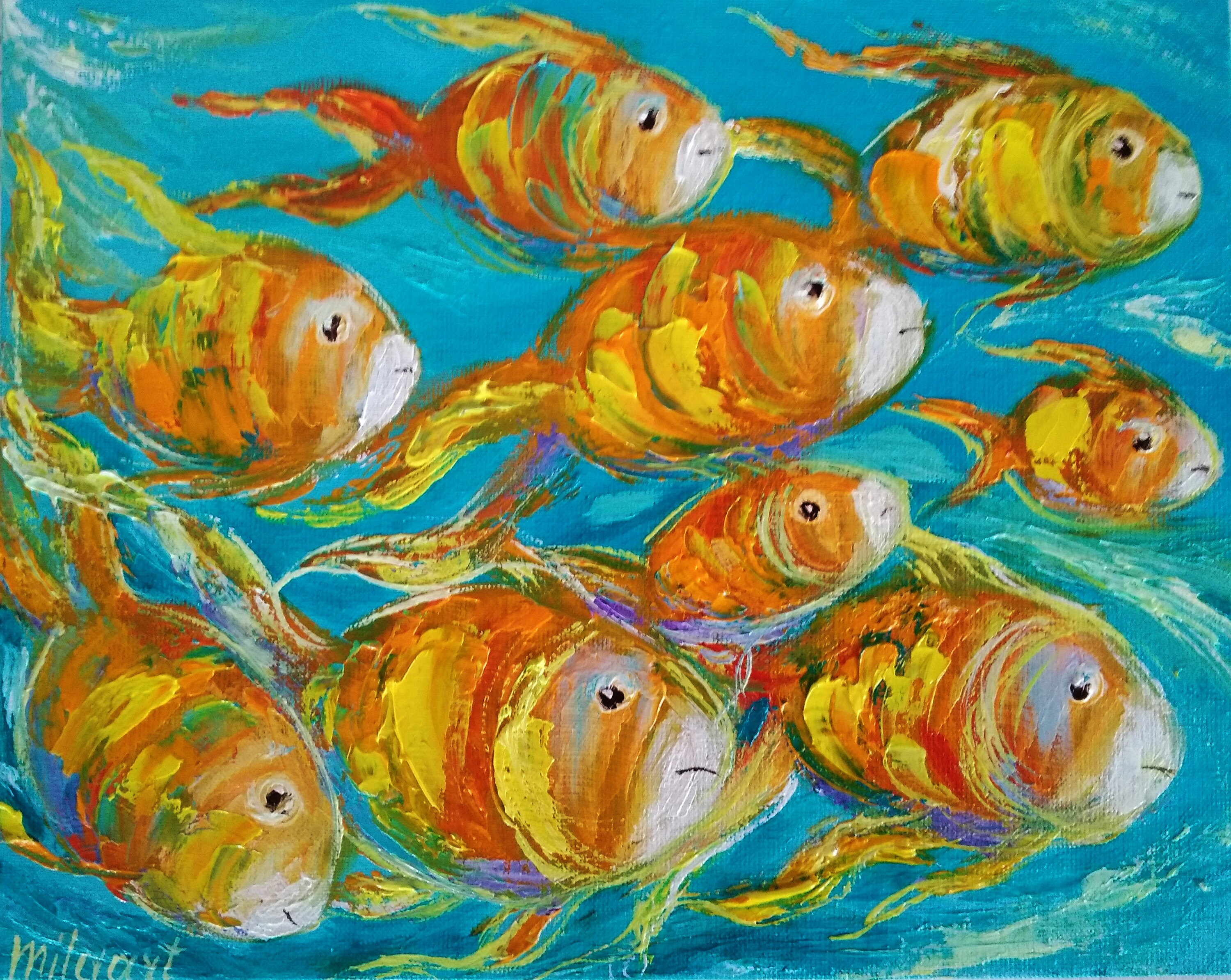 Tropical fish painting on canvas Abstract sea fish art | Etsy