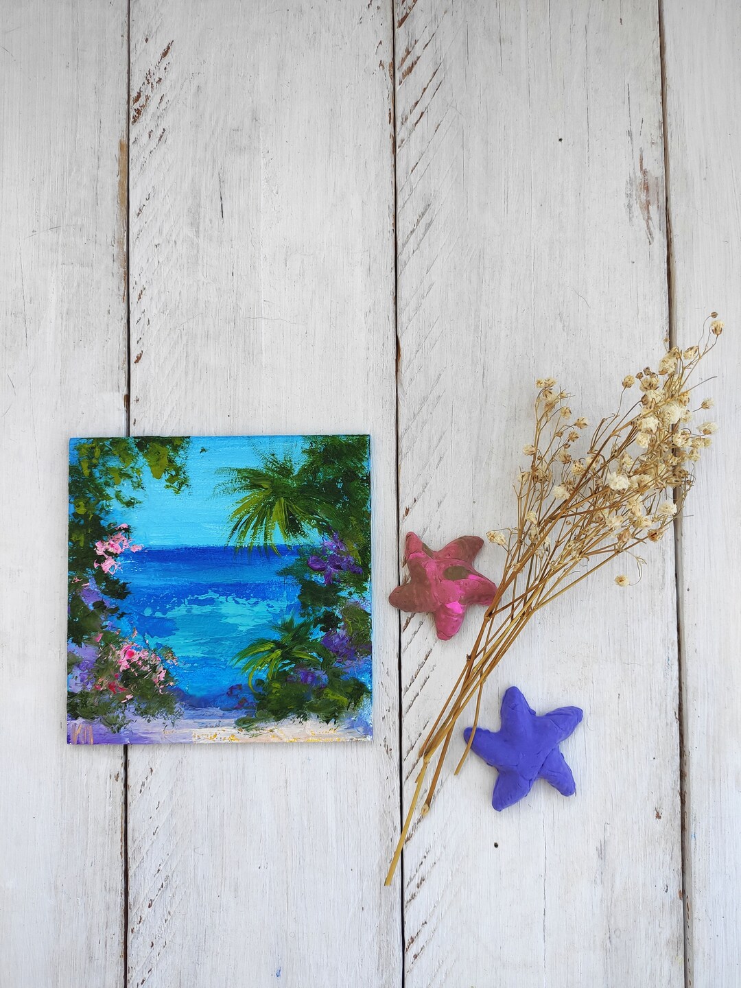 Hawaii Painting Mini Canvas Art 4x4 Oil Painting Small Tropical Artwork ...