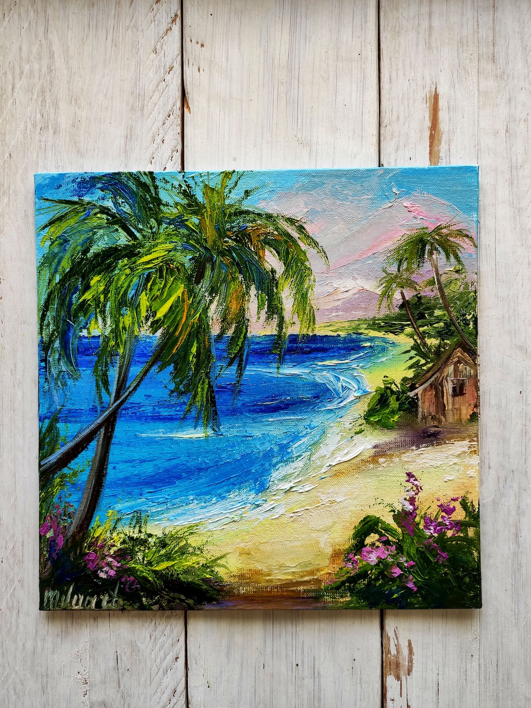 Hawaiian Tropical Beach Original Oil Painting on Canvas Paradise ...