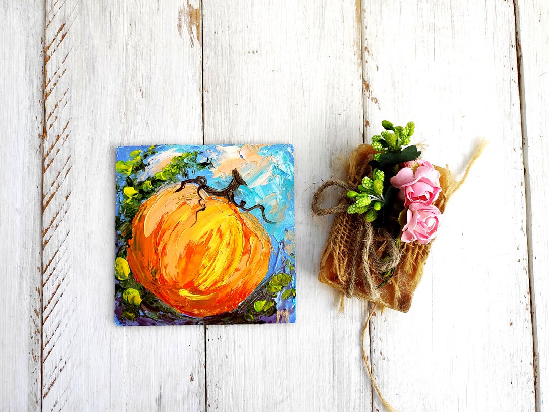 Pumpkin Tiny Art Mini Textured Wall Art Original Impasto 3d - Etsy