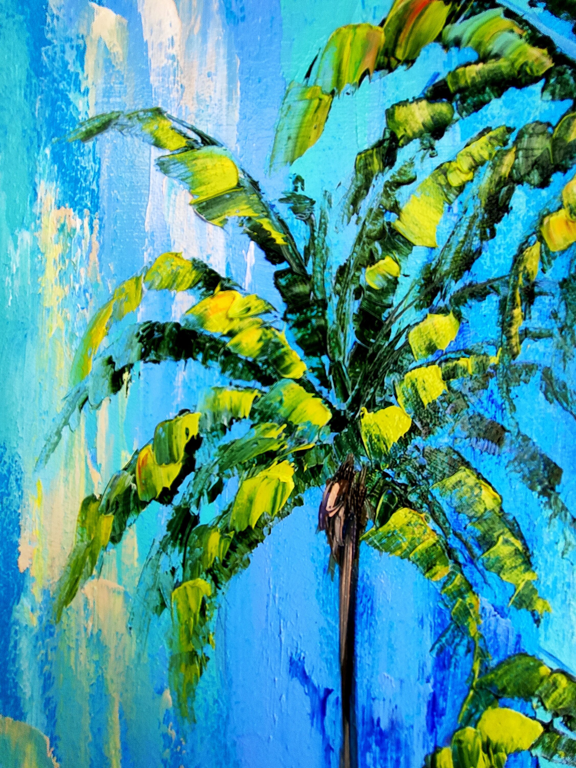 Abstract palm tree wall art extra large abstract art impasto | Etsy