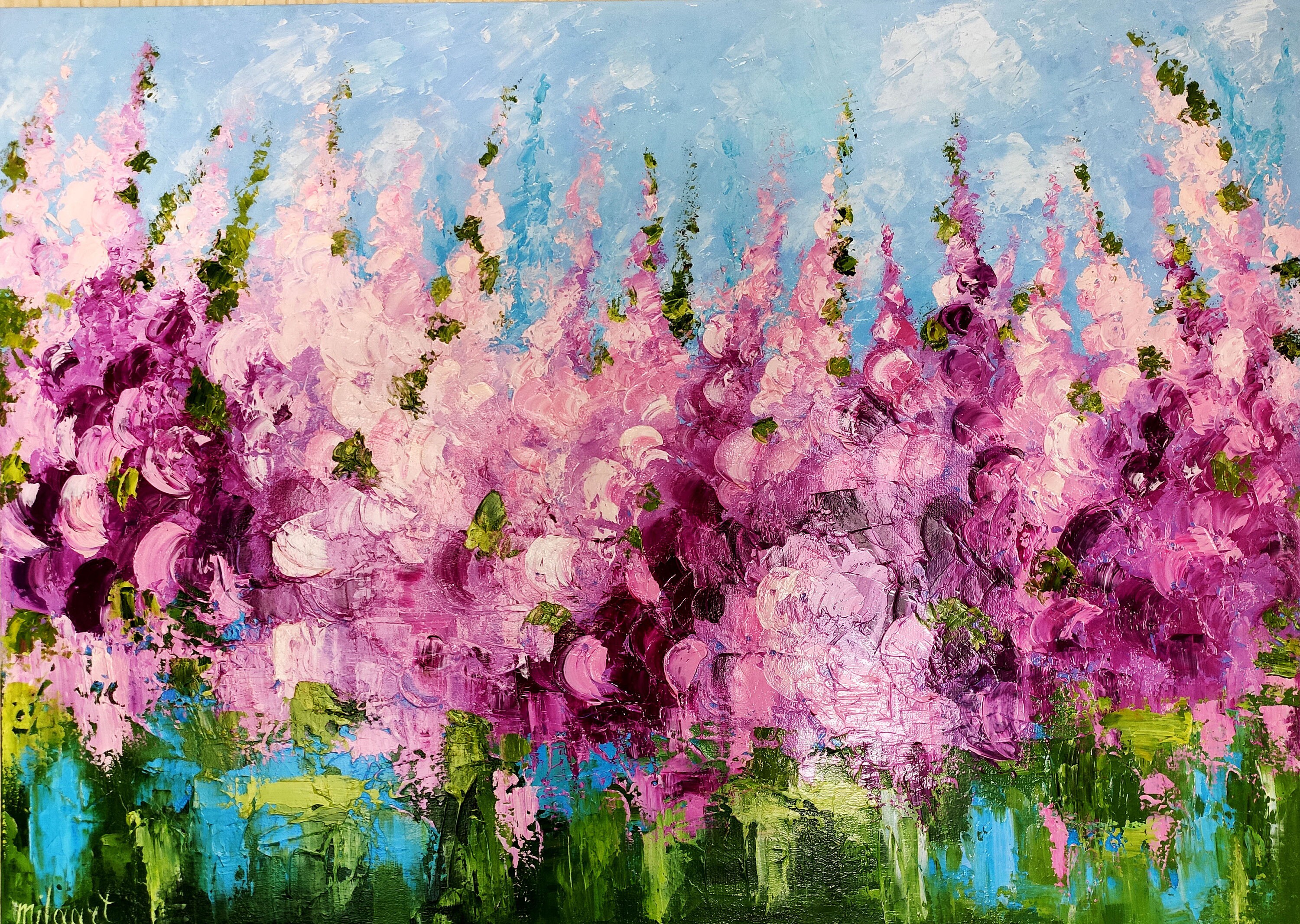 Large Abstract Wildflower Original Oil Painting on Canvas Pink Flower ...