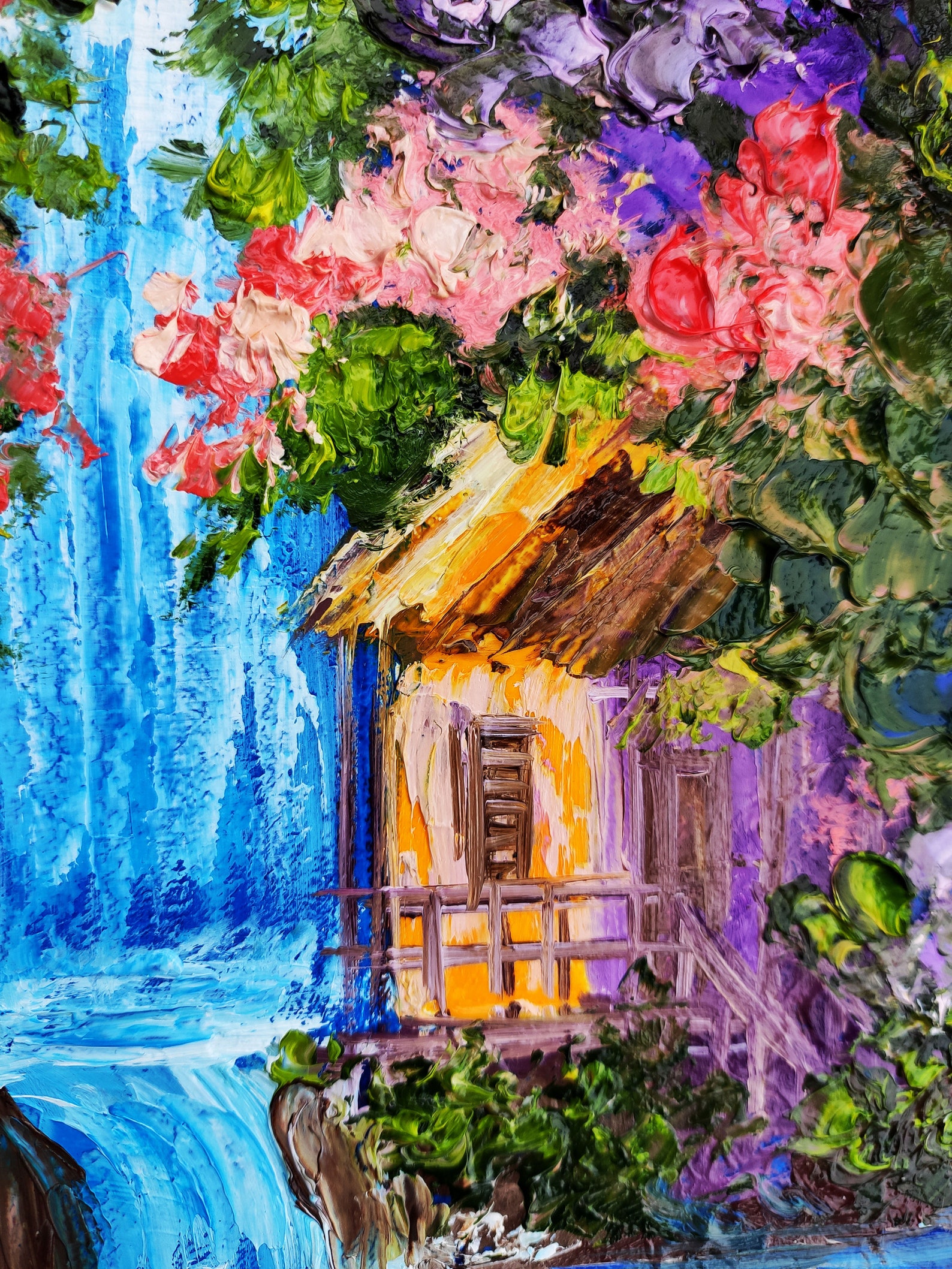 Hawaii Art Impasto Hawaiian Tropical Wall Art Waterfall - Etsy