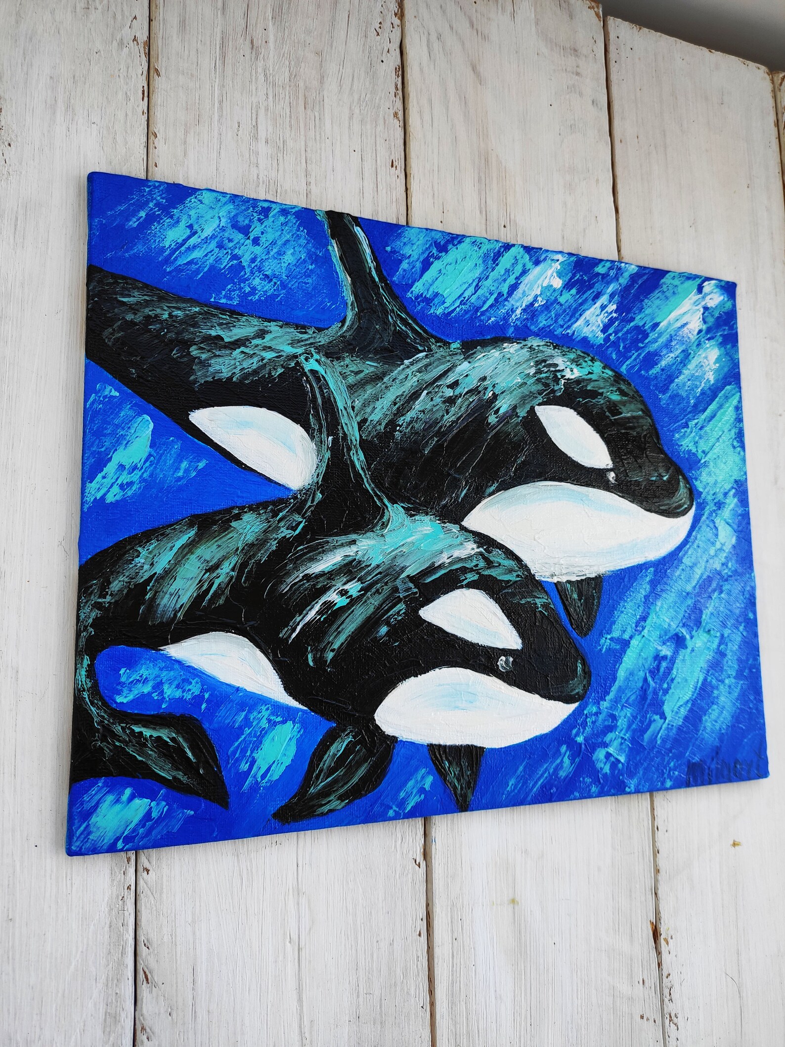 Orca Whale Original Artwork Textured Wall Art Palette Knife - Etsy