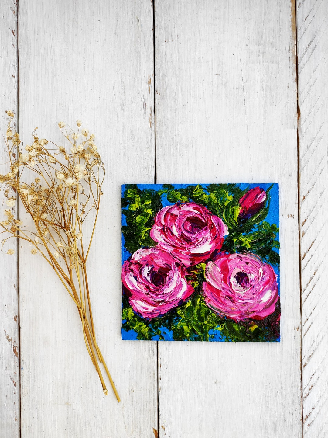Blossom Flower 4x4 Oil Painting Impasto Floral Artwork Mini - Etsy