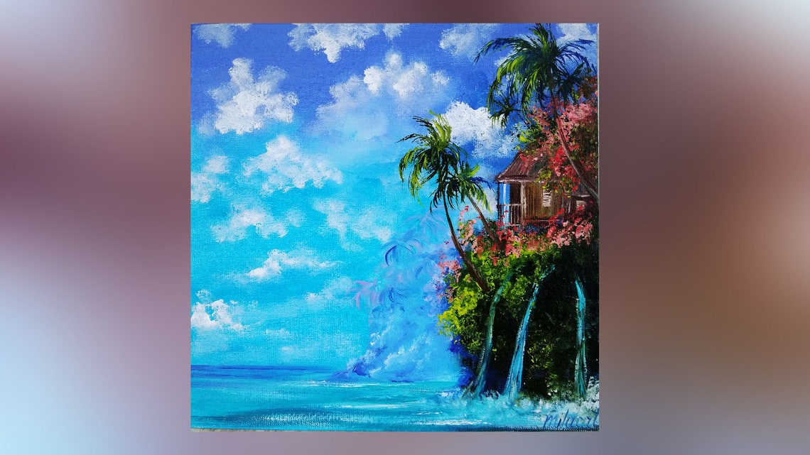 Hawaii landscape Original oil painting on small canvas | Etsy