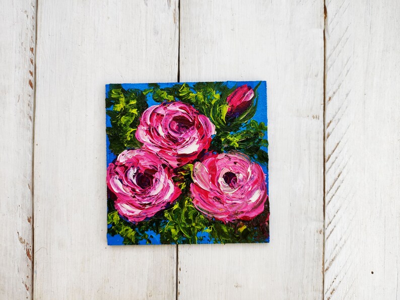 Blossom Flower 4x4 Oil Painting Impasto Floral Artwork Mini - Etsy