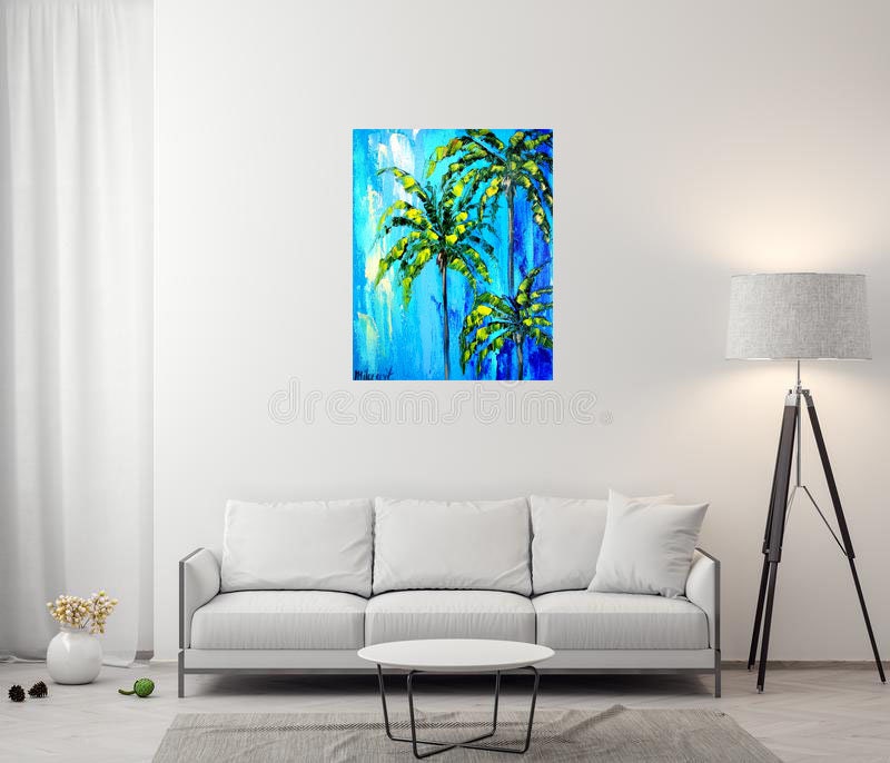 Abstract palm tree wall art extra large abstract art impasto | Etsy