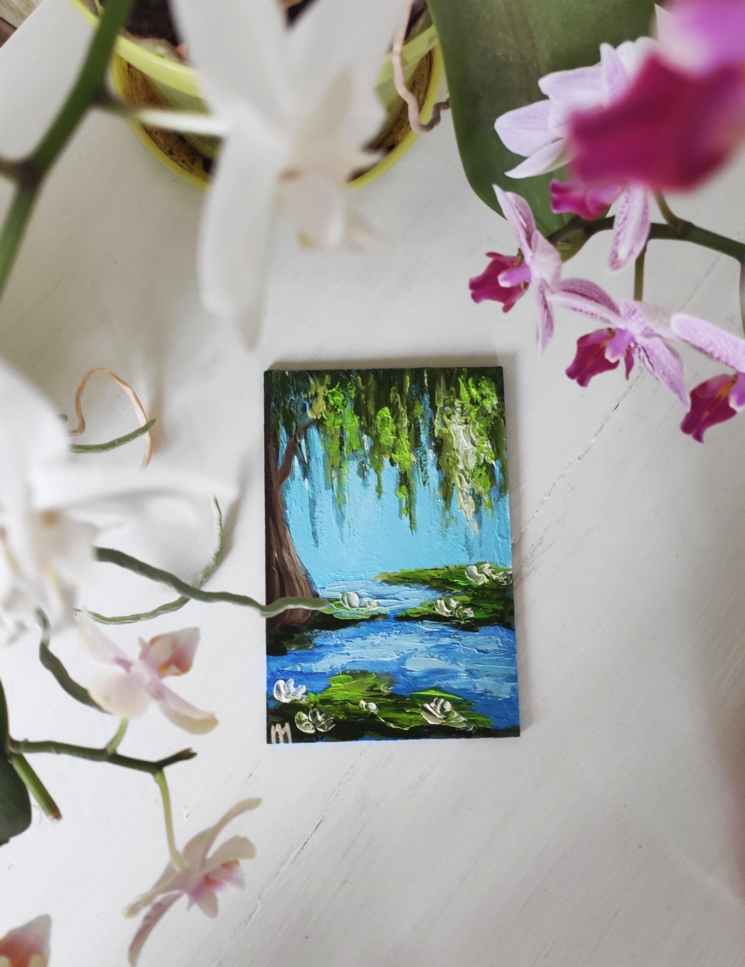Louisiana Small Painting Cypress Tree Art Mini Canvas Lake Oil Painting ...