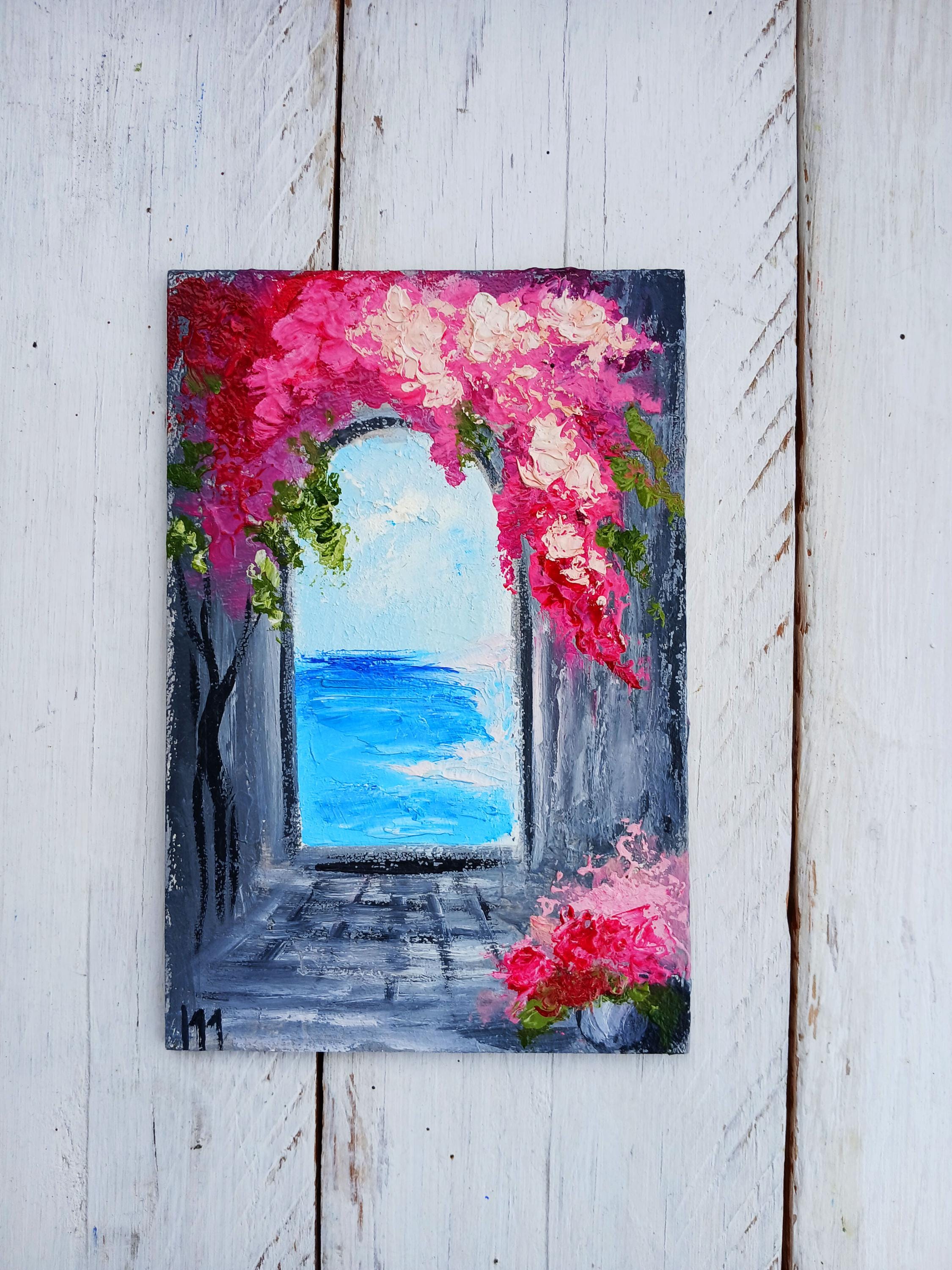 Painting of Greece, Seascape Original Oil Painting on Canvas, Impasto ...