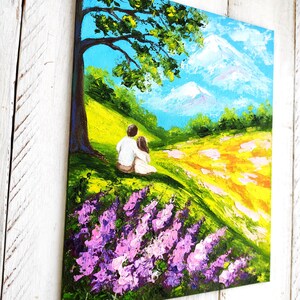 Couple Love Story Original Oil Painting on Canvas Impasto Meadow Flower ...