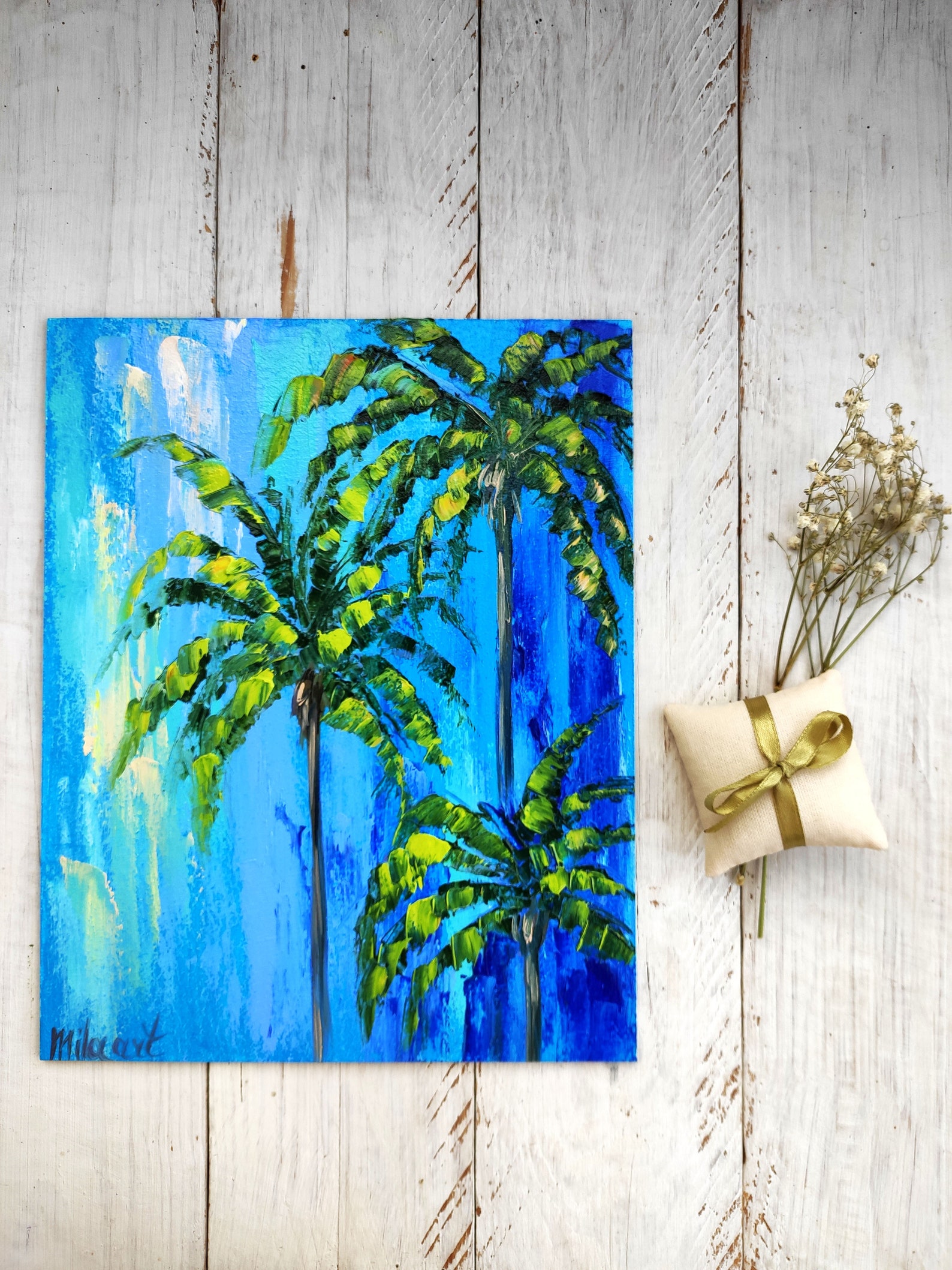 Abstract Palm Tree Wall Art Impasto Oil Painting Preppy Room - Etsy
