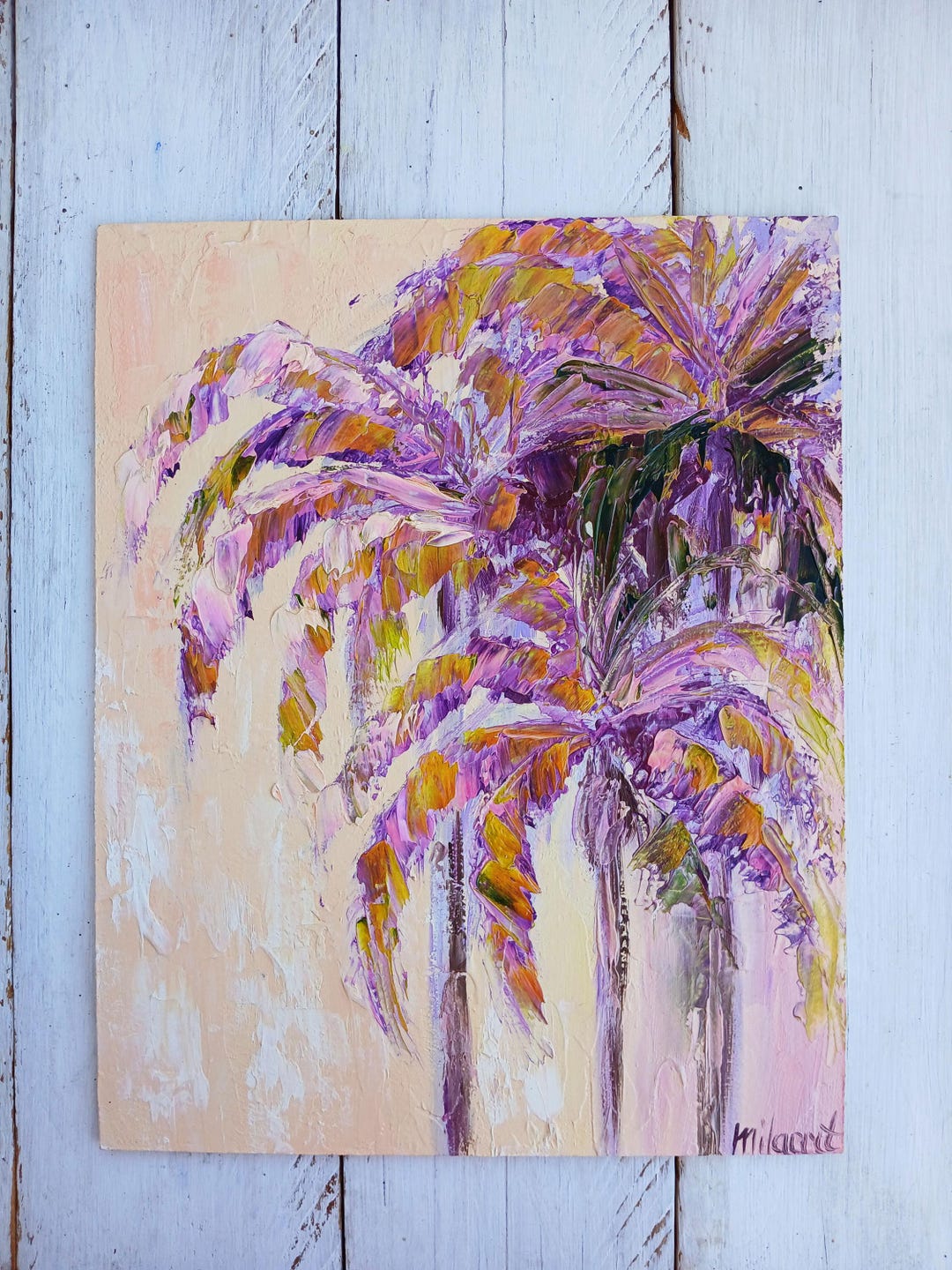 Abstract Palm Tree Wall Art, Impasto Oil Painting, Preppy Room Decor ...