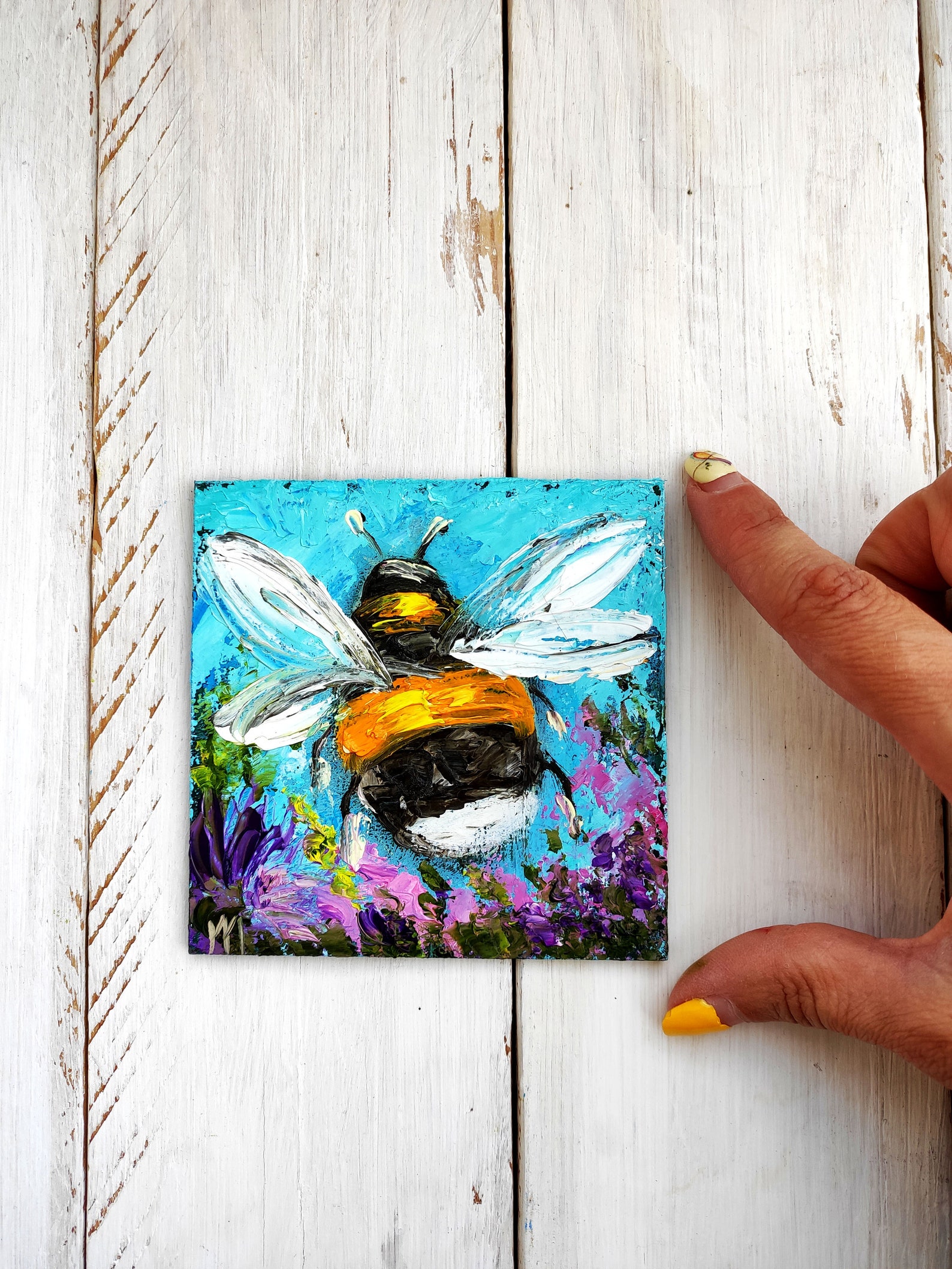 Bumblebee painting tiny artwork insect original art impasto | Etsy