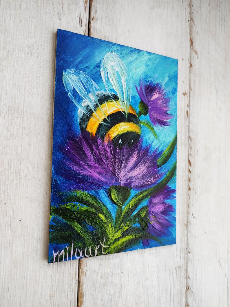 Bumblebee Painting Tiny Artwork Insect Original Art Impasto - Etsy