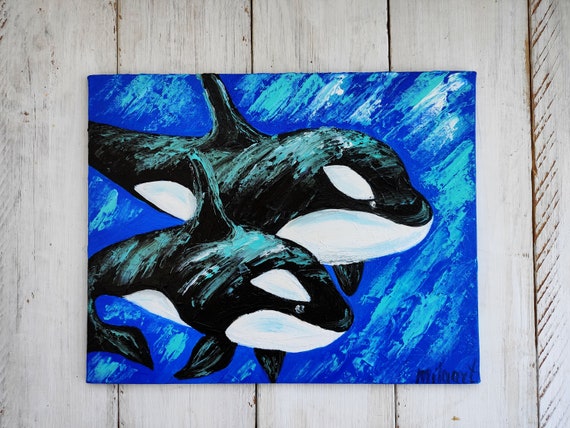 Orca Whale Original Artwork Textured Wall Art Palette Knife - Etsy